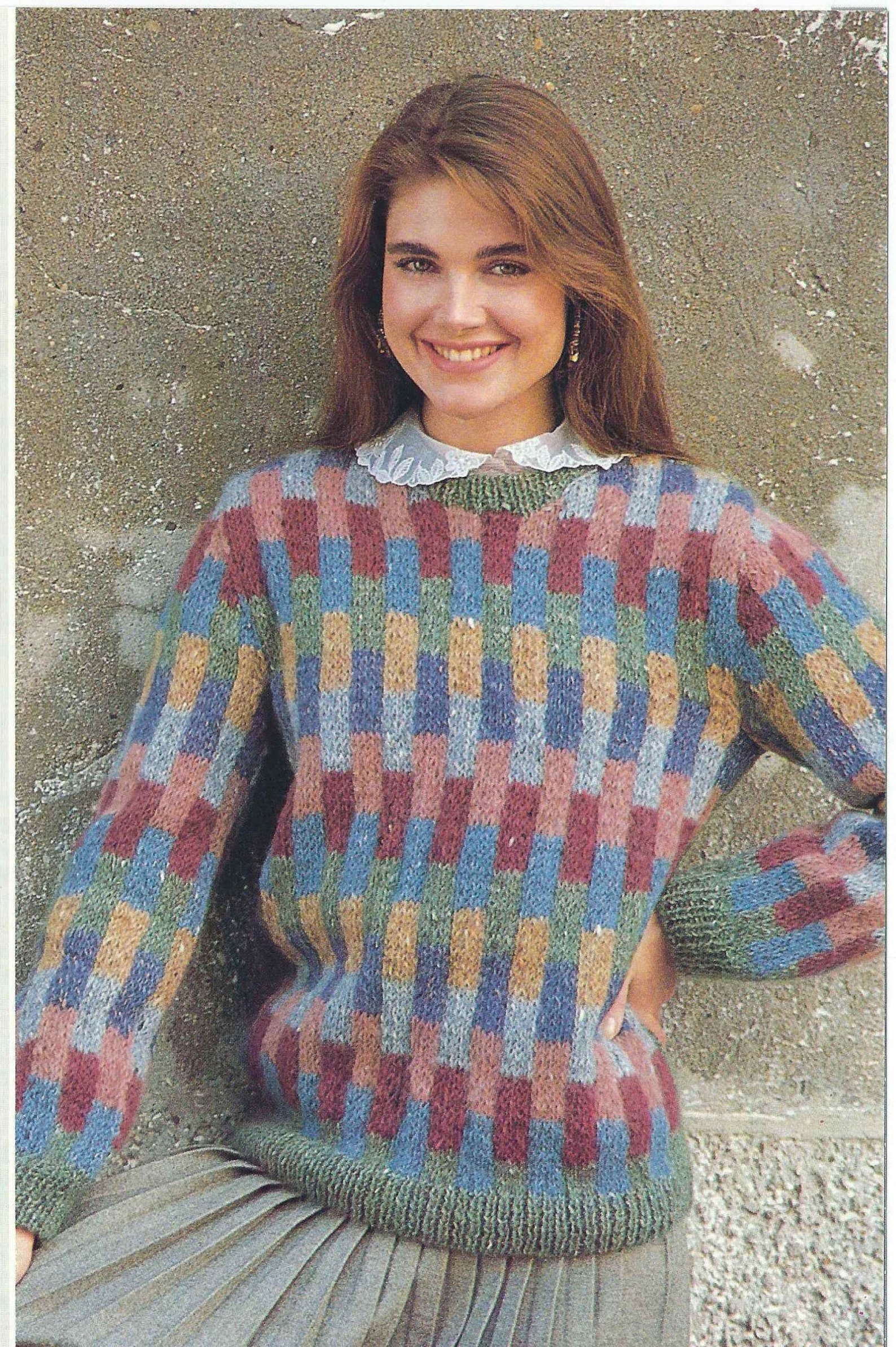 1980'S Vintage Knitting Pattern Rectangle Patterned Sweater Jumper PDF ...