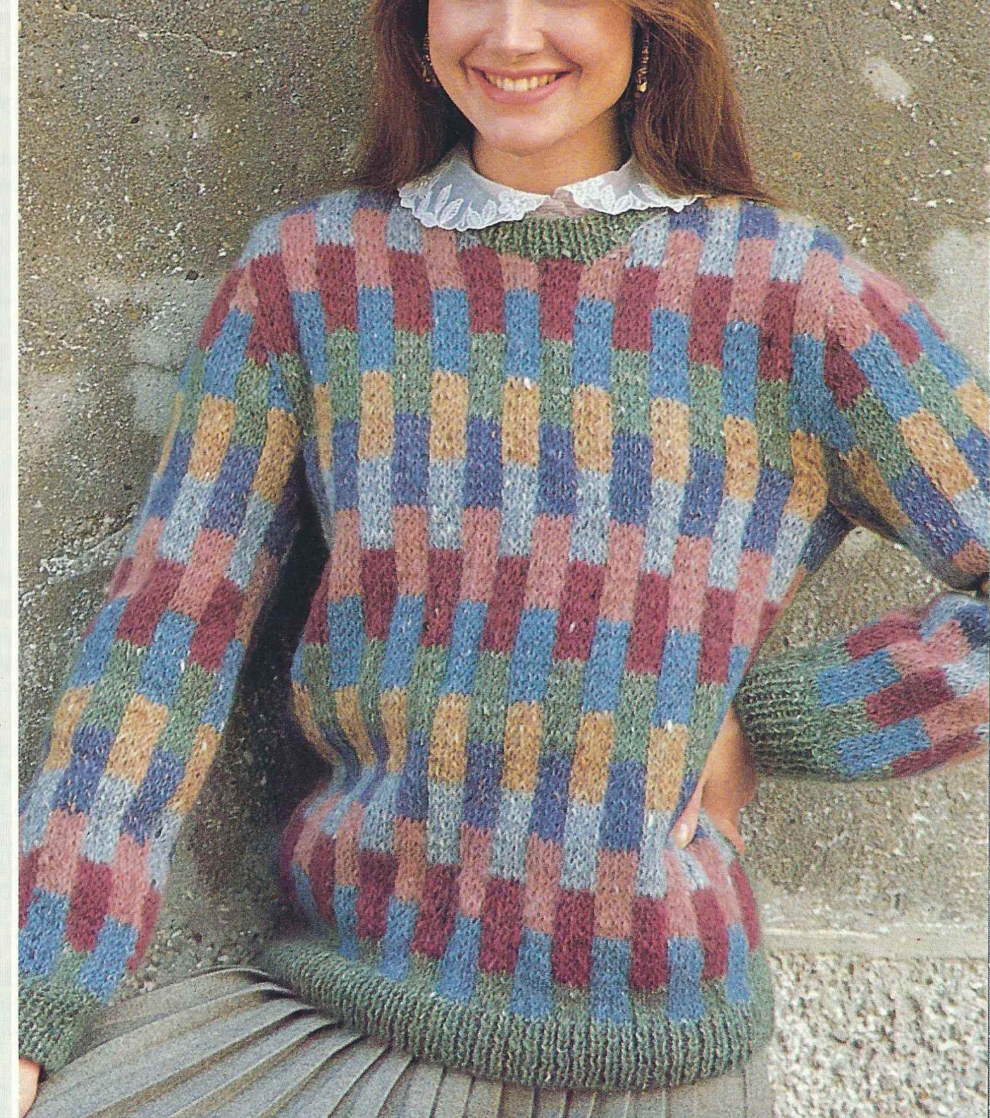 1980'S Vintage Knitting Pattern Rectangle Patterned Sweater Jumper PDF ...