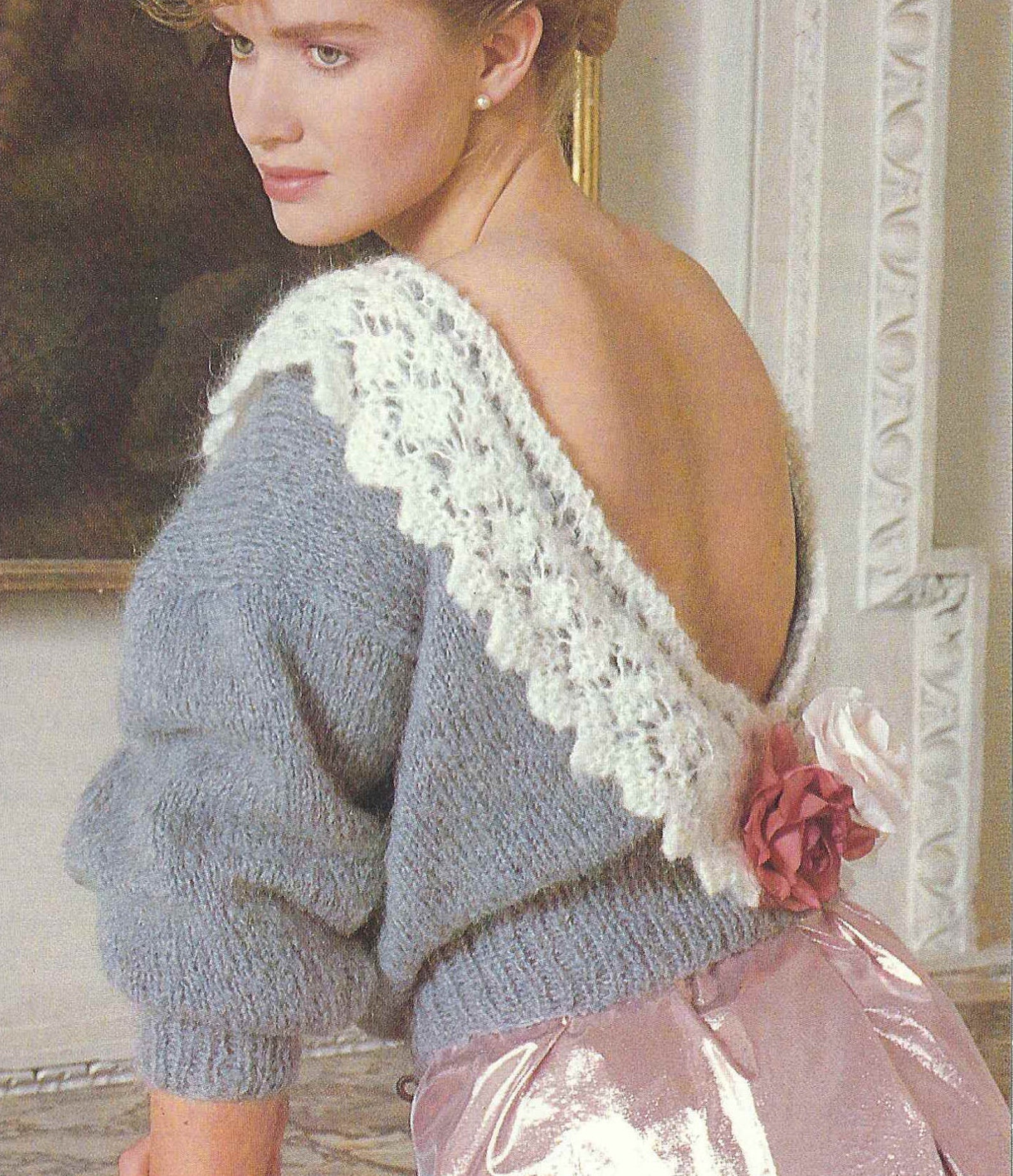 1980'S Vintage Knitting Pattern Glamorous V Back Lace Design Sweater ...