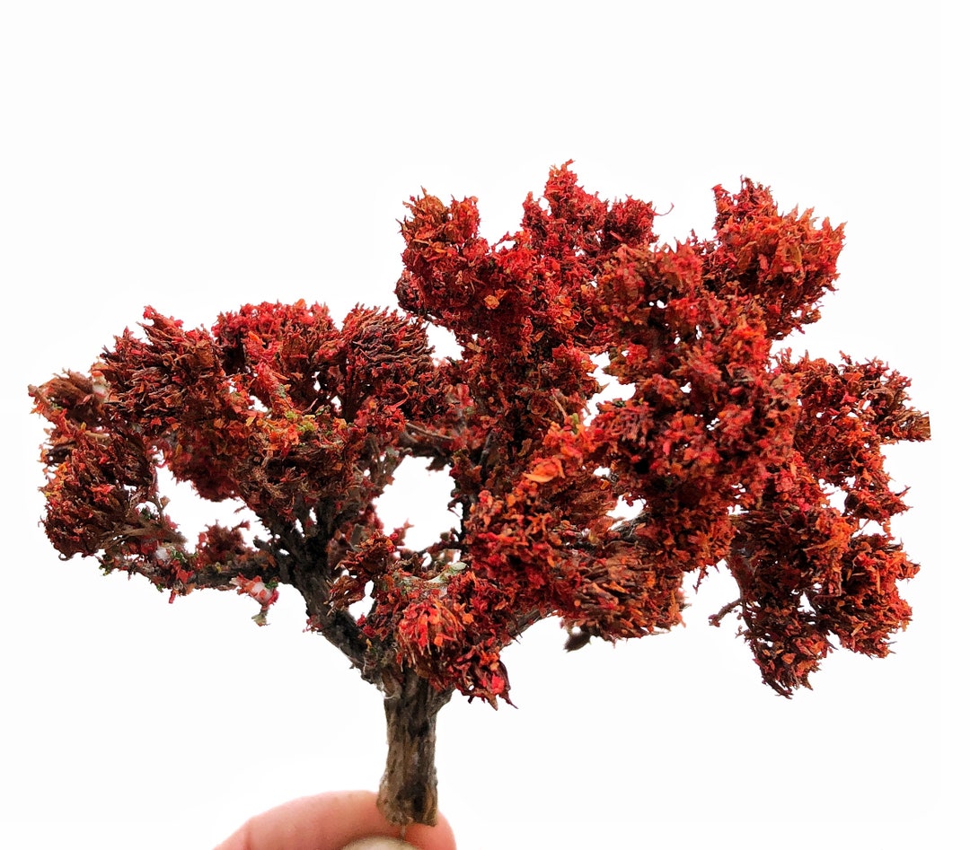 Small Red Autumn Fall Model Tree Miniature Ornament Standing Diorama ...