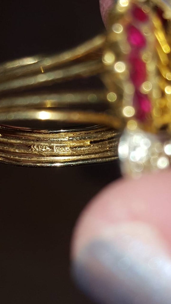 Ruby and jade 14k gold ring - Gem