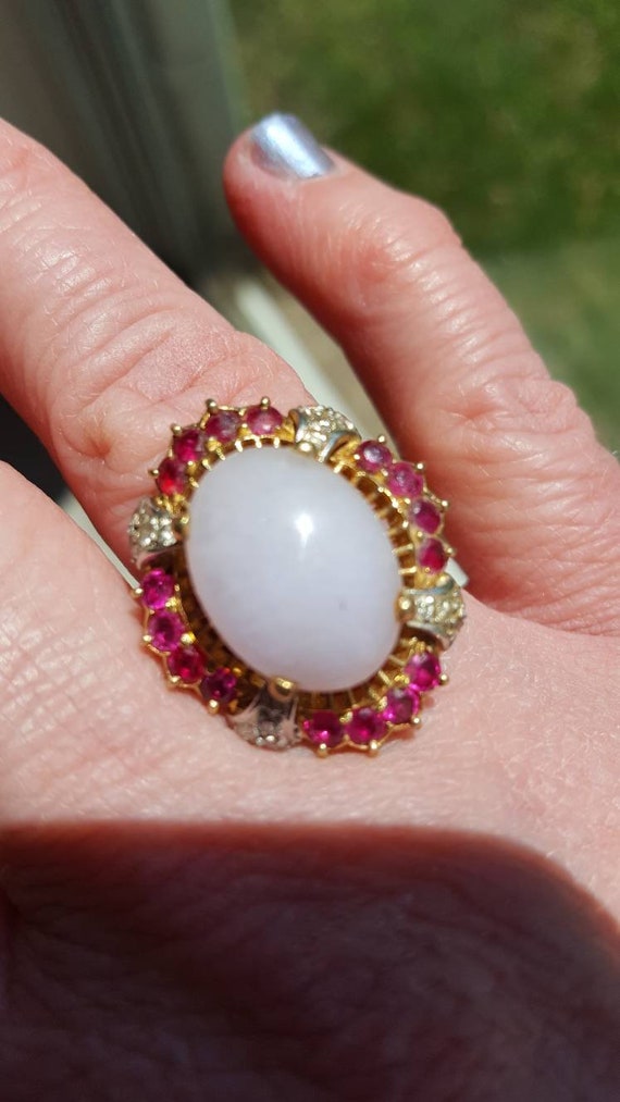 Ruby and jade 14k gold ring - Gem