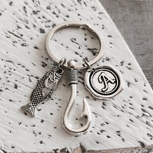 Fish Hook Keychain, Fish Keychain, Key Ring, Silver Keychain, Silver ...