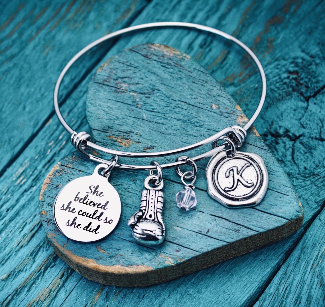 Boxing Glove Bracelet, Fitness Bracelet, Exercise Charm, She Believed ...