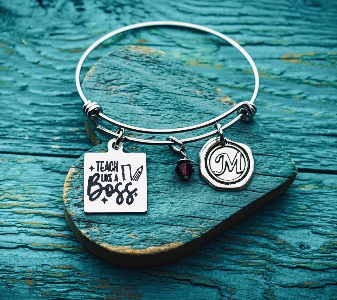 Teach Like a Boss, Best Teacher Ever, Silver Bracelet, Charm Bracelet ...