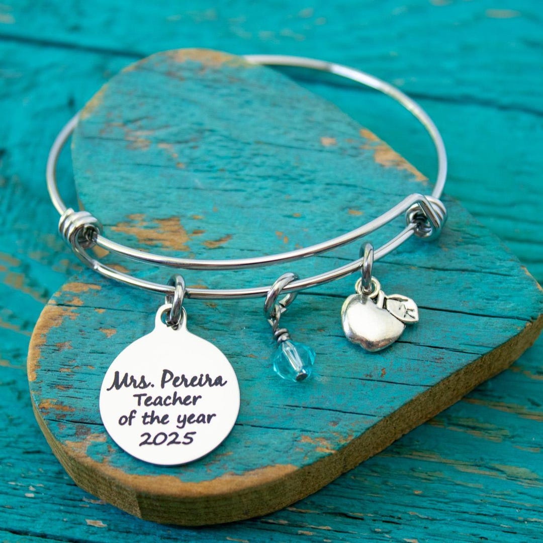 Teacher of the Year, Silver Bracelet, Charm Bracelet, Gift For, Teacher ...