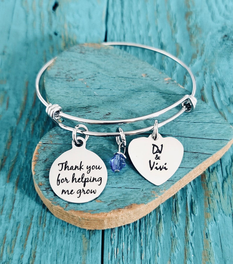 Thank You For, Helping Me Grow, Silver Bracelet, Charm Bracelet, Gifts ...