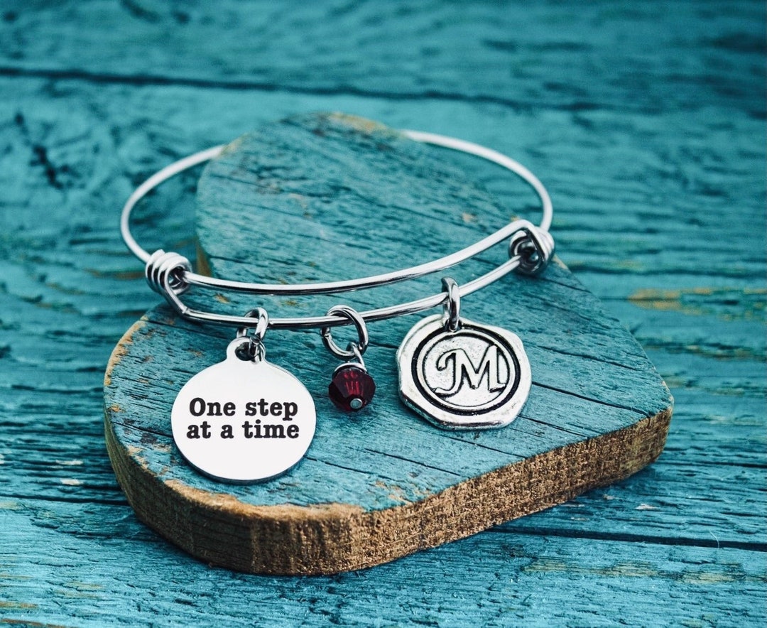 SALE One Step at a Time, Sobriety Gift, Sobriety Bracelet, Jewelry ...
