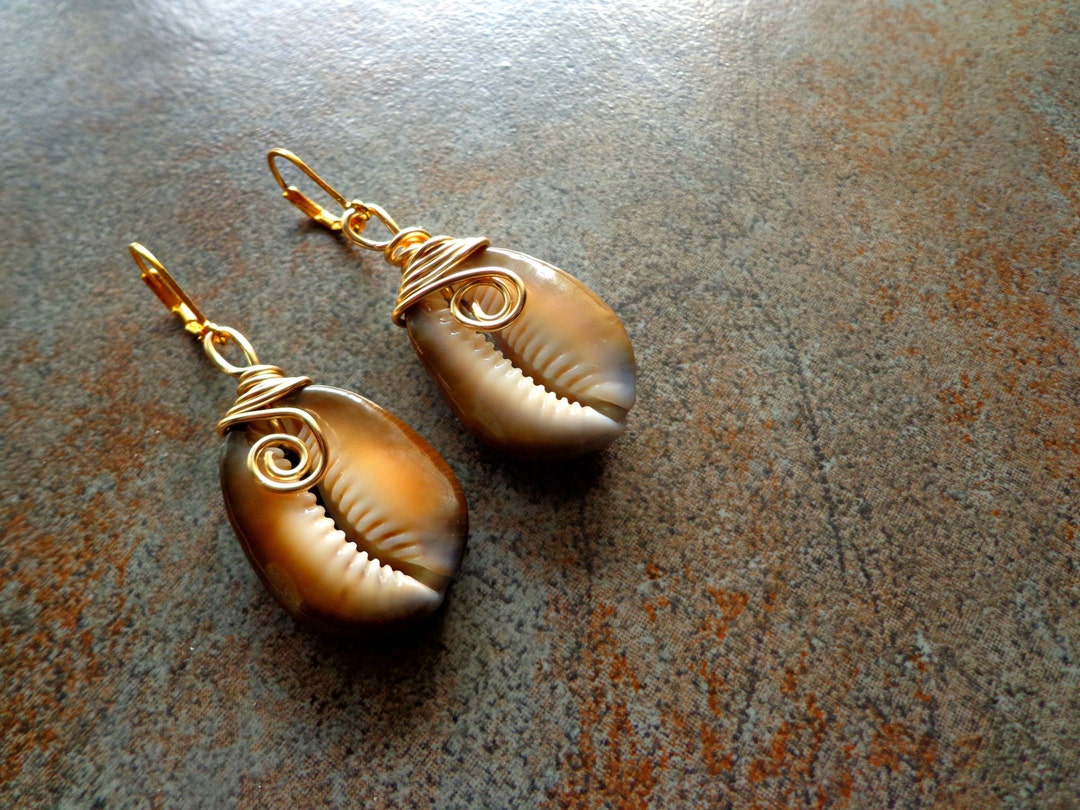 LARGE Sea Shell Earrings, Beach Jewelry, Summer Spring Jewelry, Brown ...