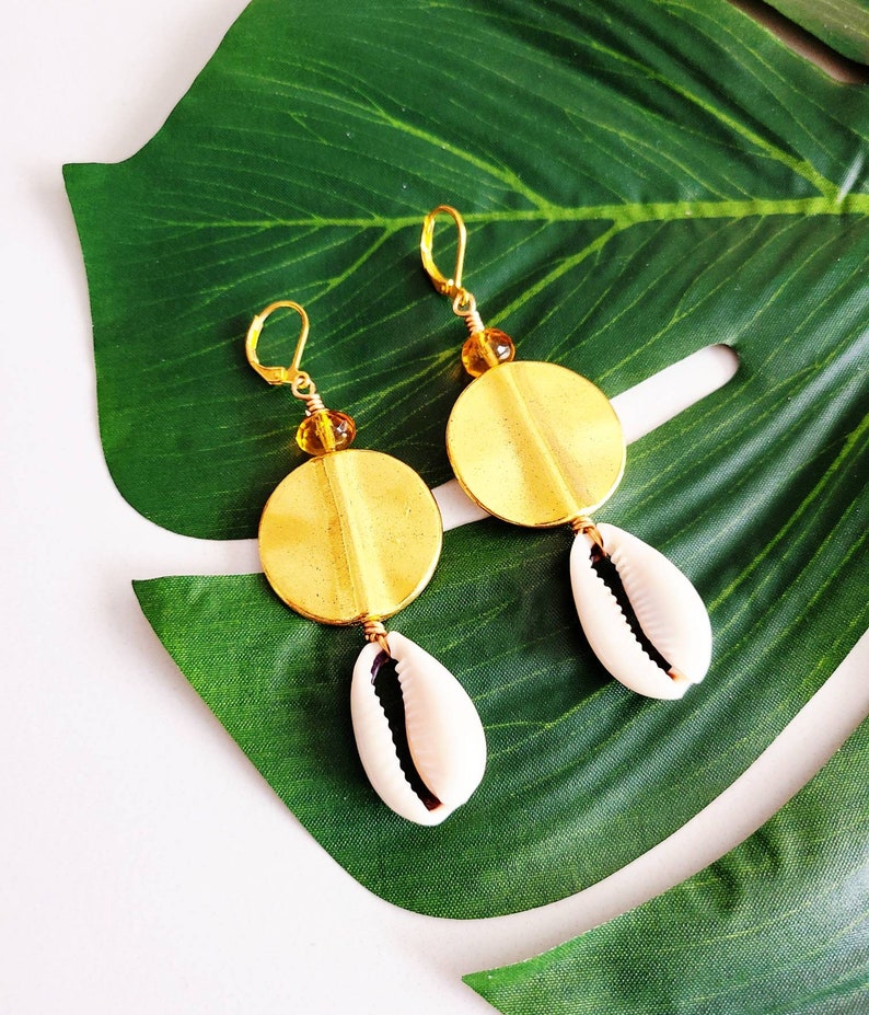 Cowrie Shell Earrings Cowry Shell Earrings Afrocentric - Etsy