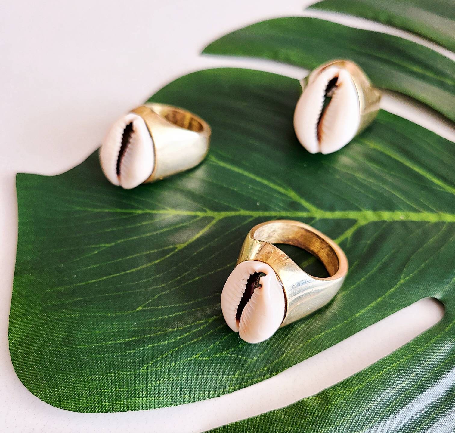 Solid Brass Cowrie Shell Ring Sea Shell Ring Natural | Etsy