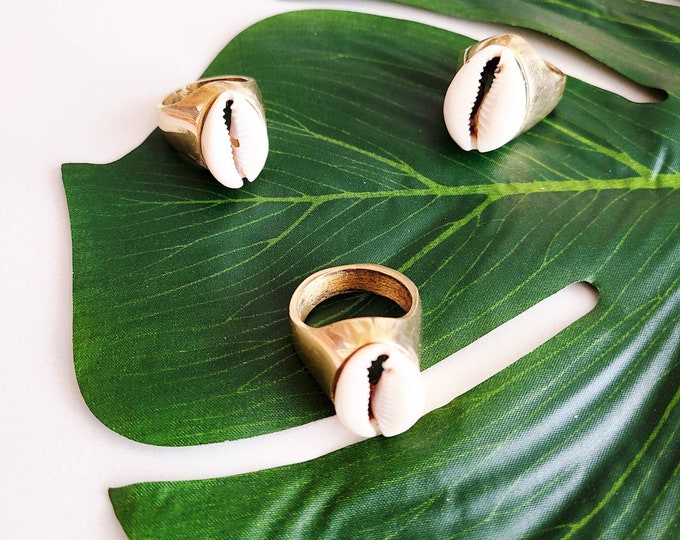Solid Brass Cowrie Shell Ring, Sea Shell Ring, Natural Jewelry, Men ...