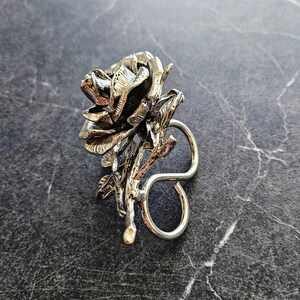 Large Silver Rose Petal Ring, Two Finger, Maximalist, Statement Jewelry ...