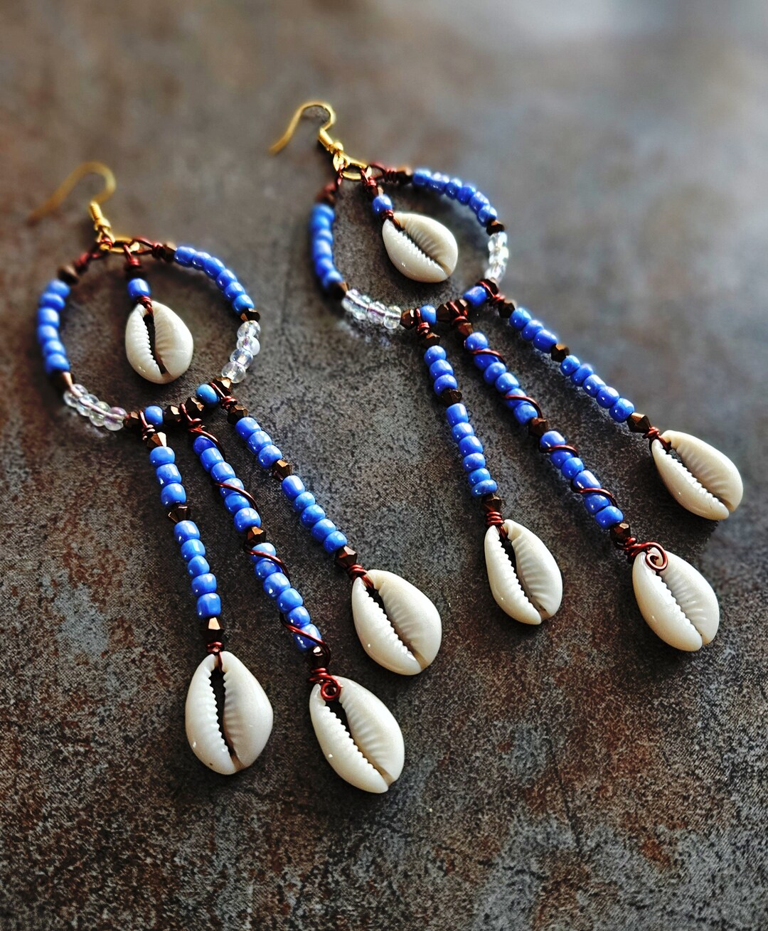 Sky Blue Cowrie Shell Chandelier Earrings Shell Jewelry - Etsy