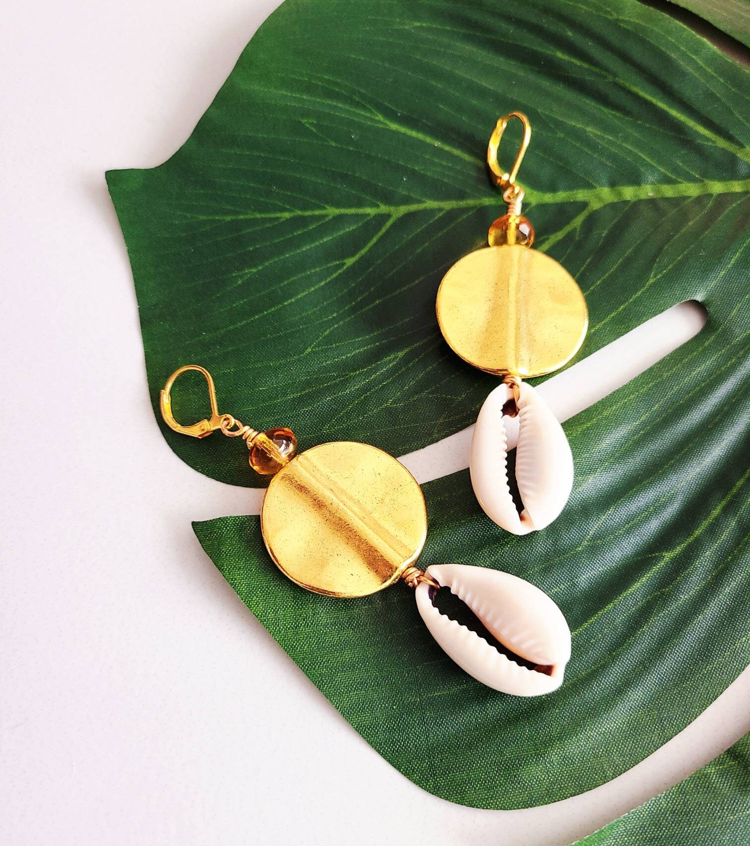 Cowrie Shell Earrings Cowry Shell Earrings Afrocentric - Etsy