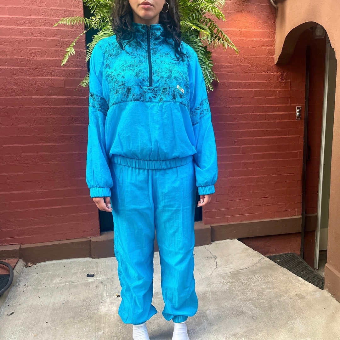 90s Winbreaker / Jogger Set, Turquoise, Marble, Half Zip Jacket, Pant ...