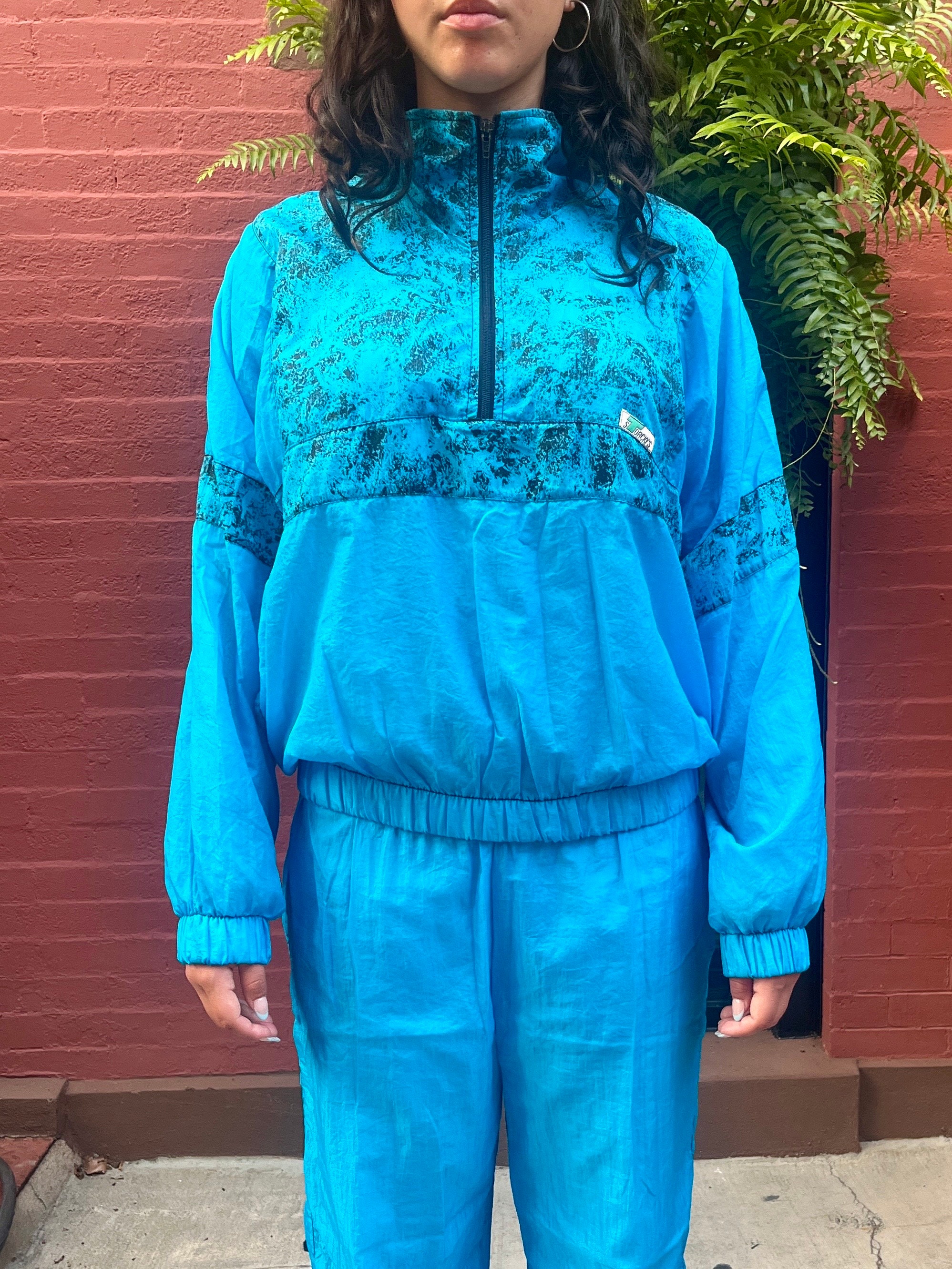 90s Winbreaker / Jogger Set, Turquoise, Marble, Half Zip Jacket, Pant ...