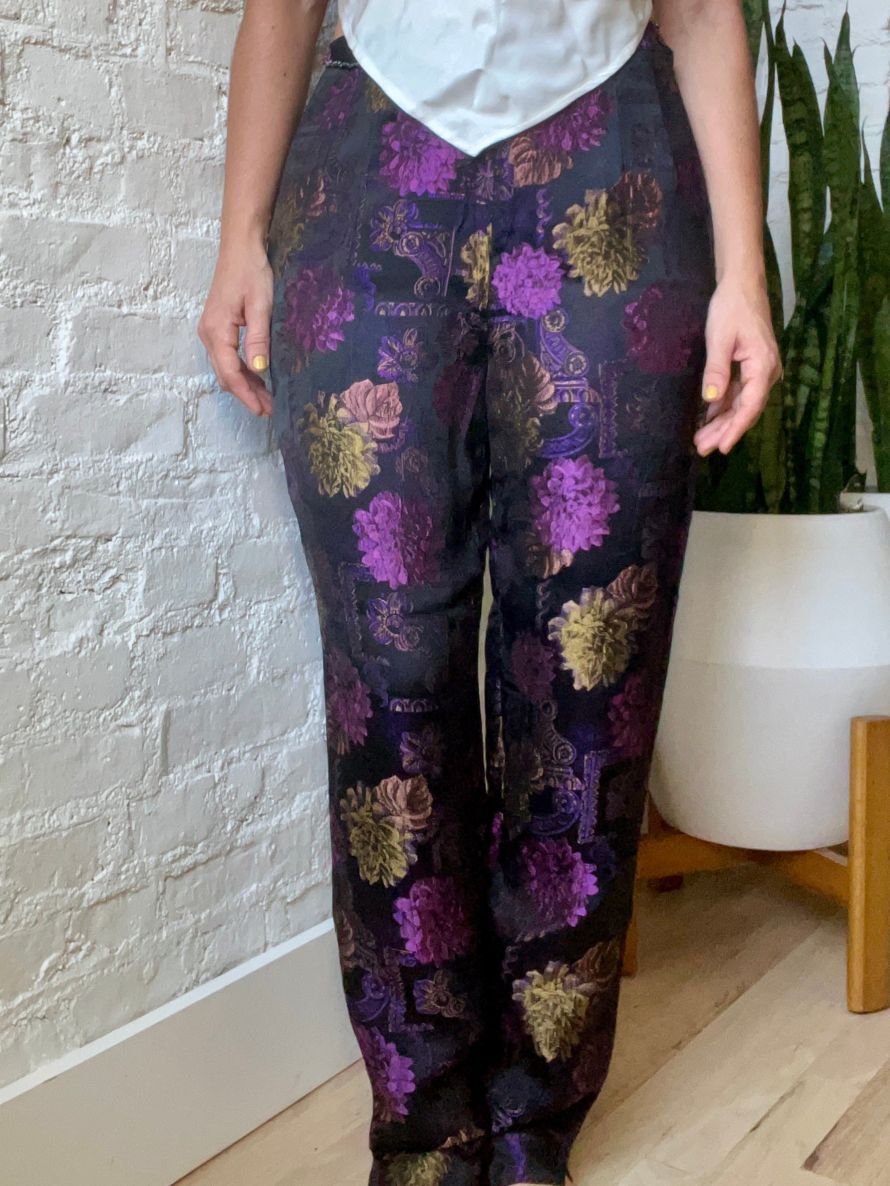 Vintage Silk Brocade Pants in Black, Purple and Gold Pants - Etsy