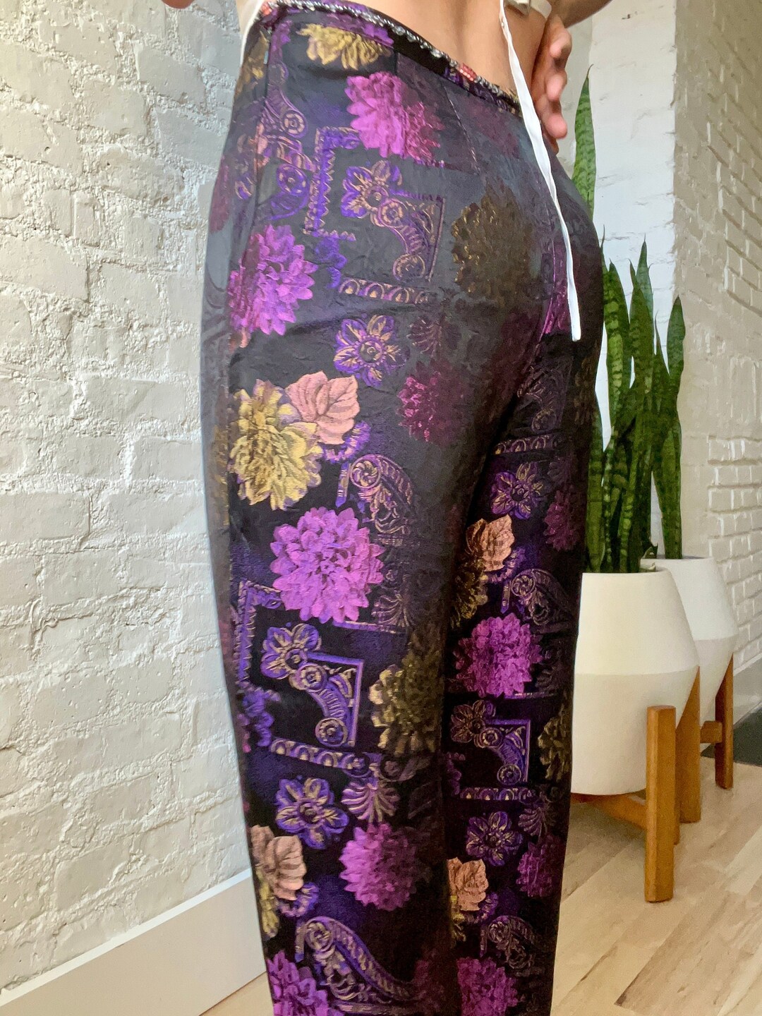 Vintage Silk Brocade Pants in Black, Purple and Gold Pants - Etsy