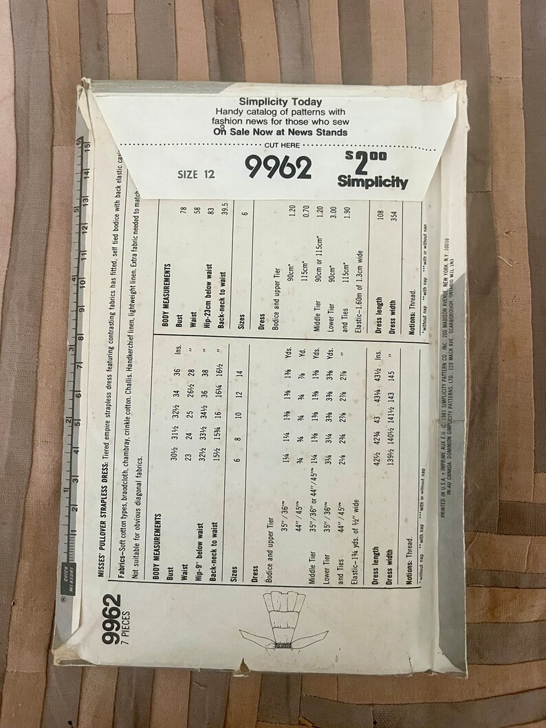 1980s Miss Strapless Tiered Dress Simplicity 9962 - Etsy