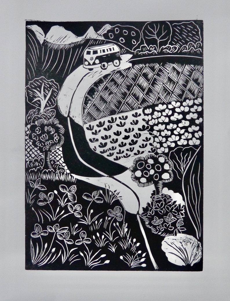 Limited Edition Woodcut Print. on the Road - Etsy