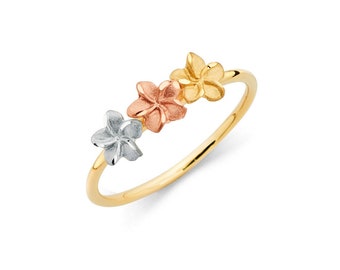 Plumeria Flower Ring 14k Yellow Gold Band Floral Wedding Bridal Hawaii ...