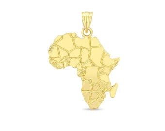 Solid Gold Map of Africa Pendant Cave Paintings Carving Vintage 375 ...