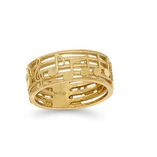 14k Solid Gold Music Note Band. Music Note Ring Theater Ring. - Etsy