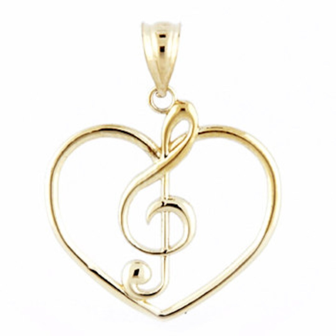 14K Yellow Gold Heart G Clef Pendant, Heart G Clef, Heart Jewelry, G ...