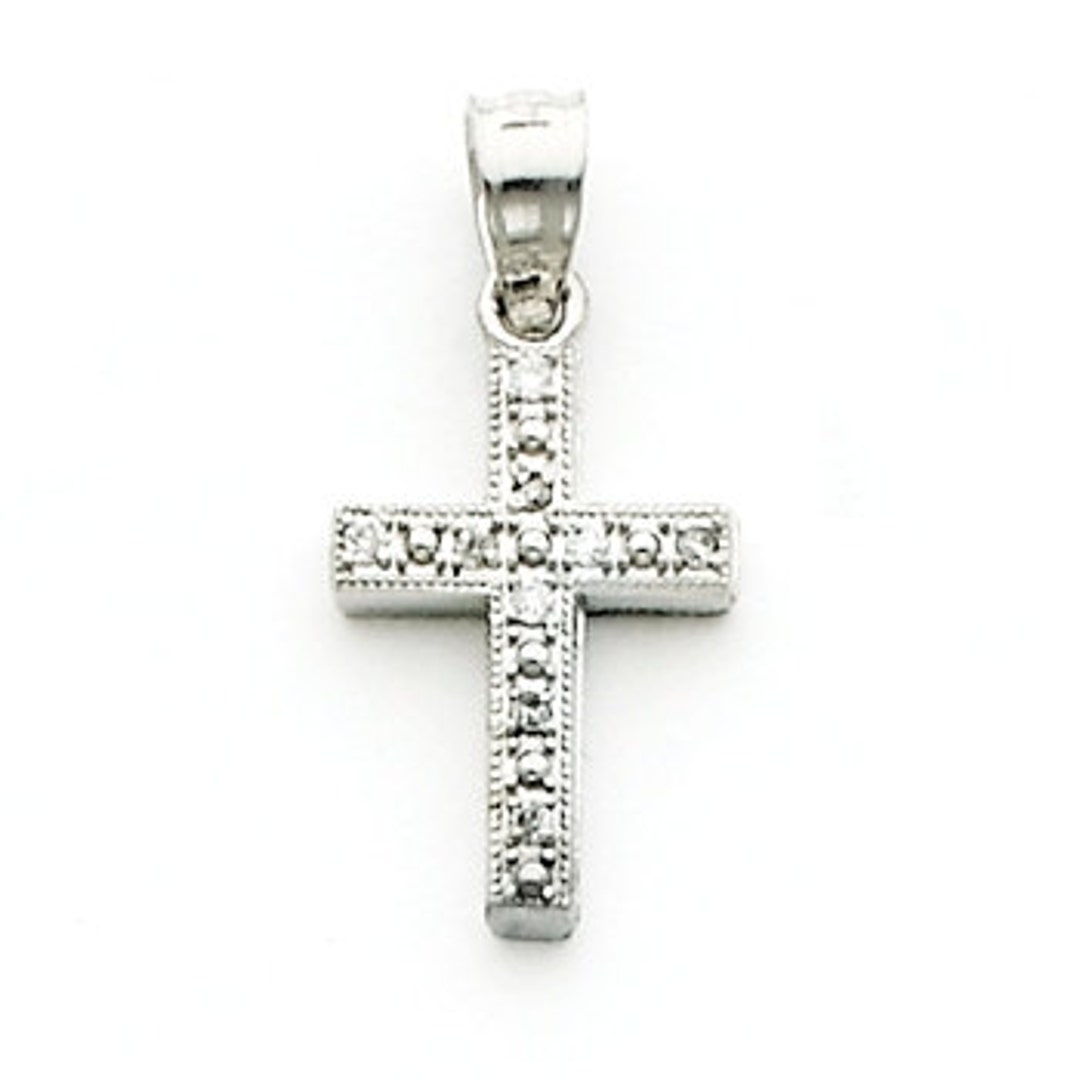 14k White Gold Cross Charm W/ .045ct. Dia., Diamond Cross, Religious ...