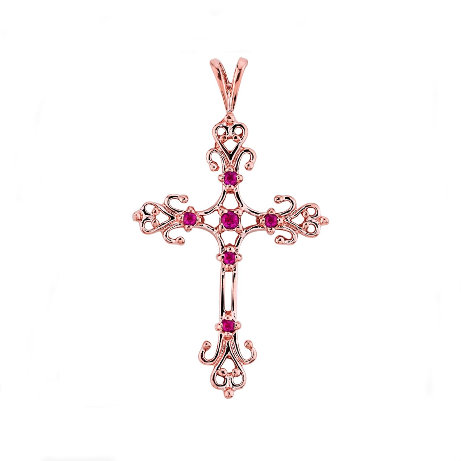 14K Rose Gold Ruby Cross Pendant Cross Pendant Ruby Pendant - Etsy