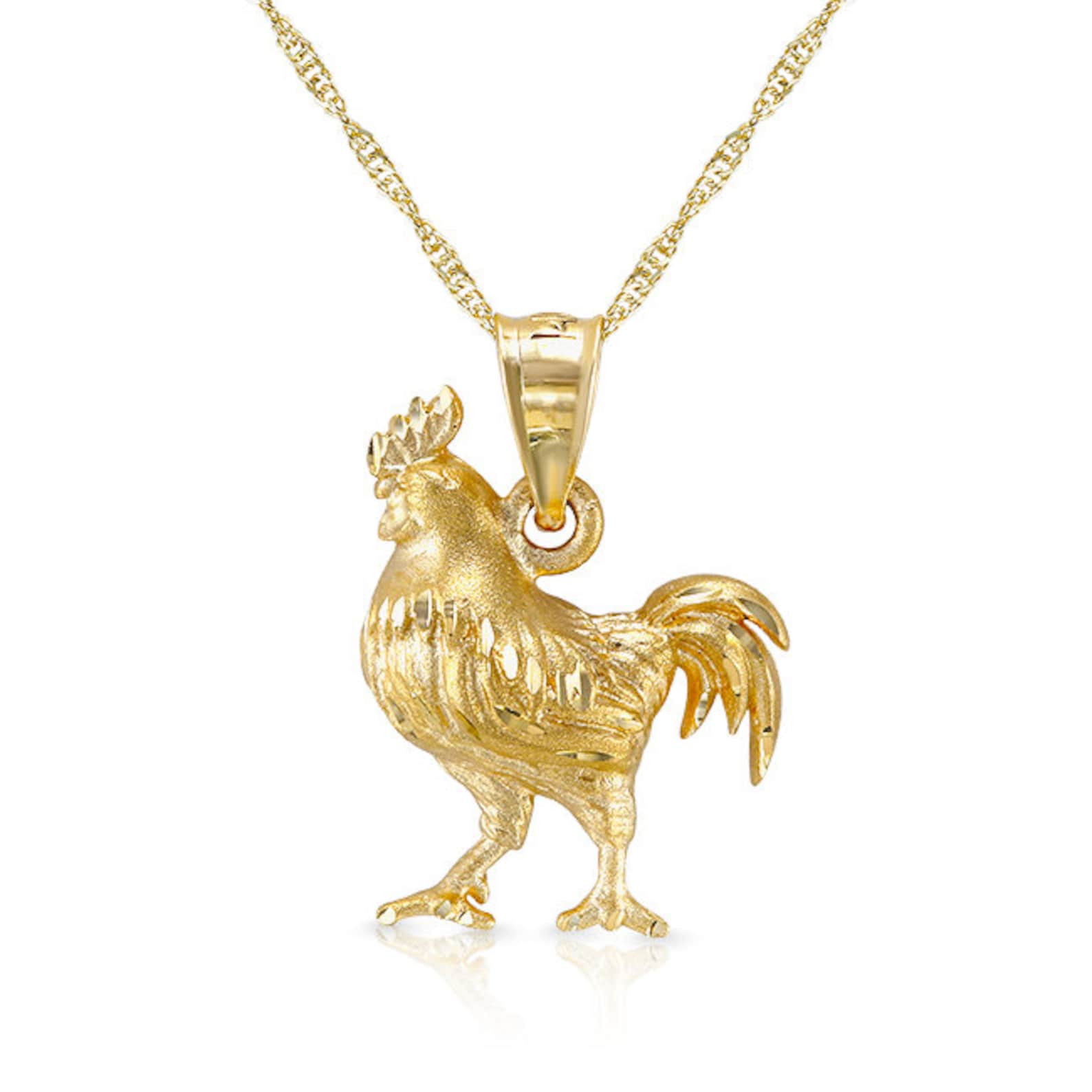 14k Solid Gold Rooster Pendant on 18 Gold Chain. Animal - Etsy