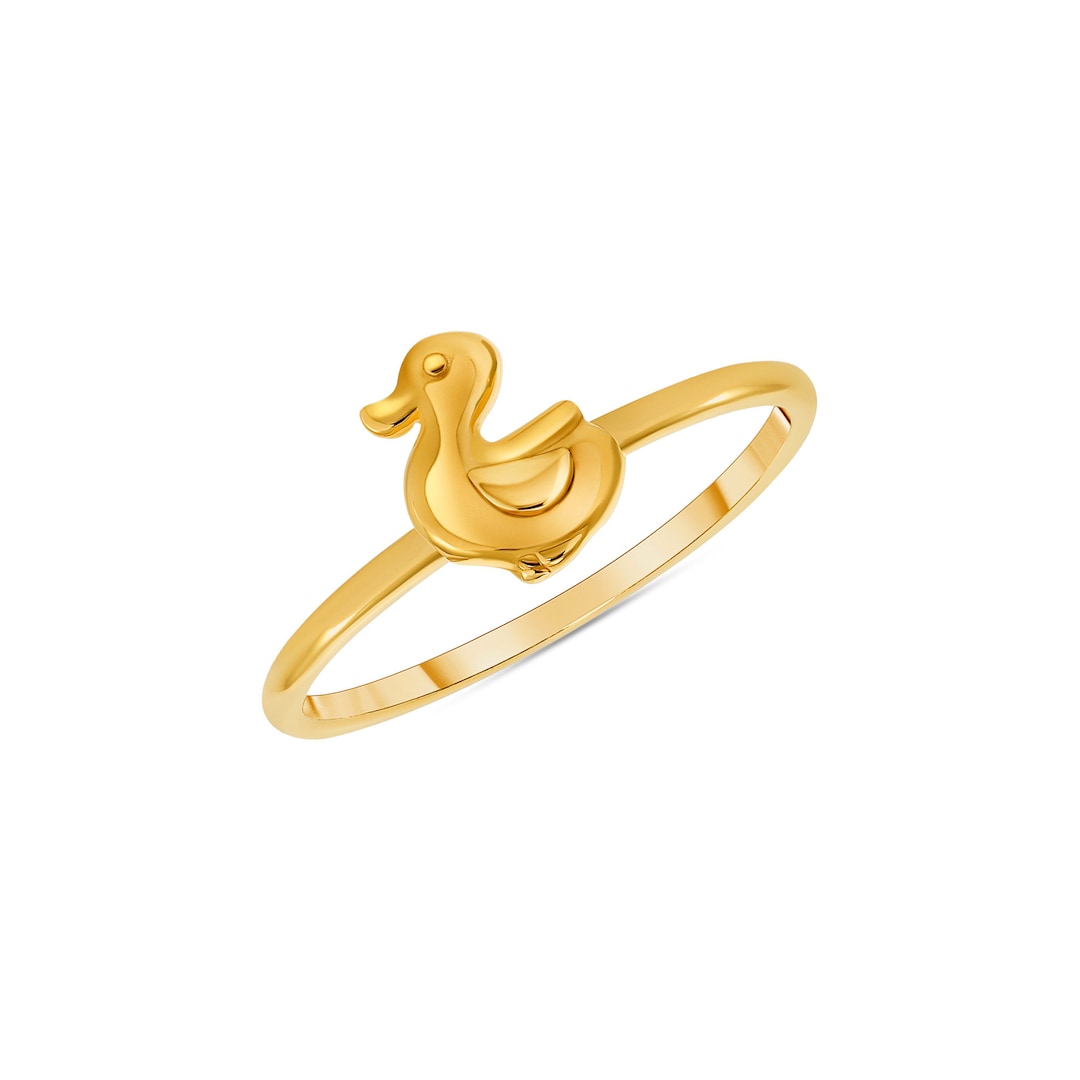 14k Solid Gold Baby Duck Ring: Dainty Pinkie Ring - Etsy