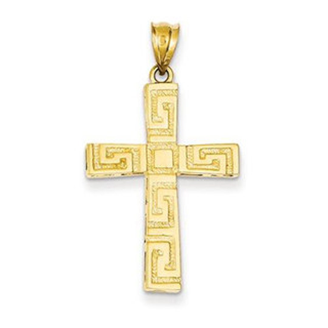 14k Yellow Gold Greek Key Cross, Greek Key, Greek, Religious, Cross ...