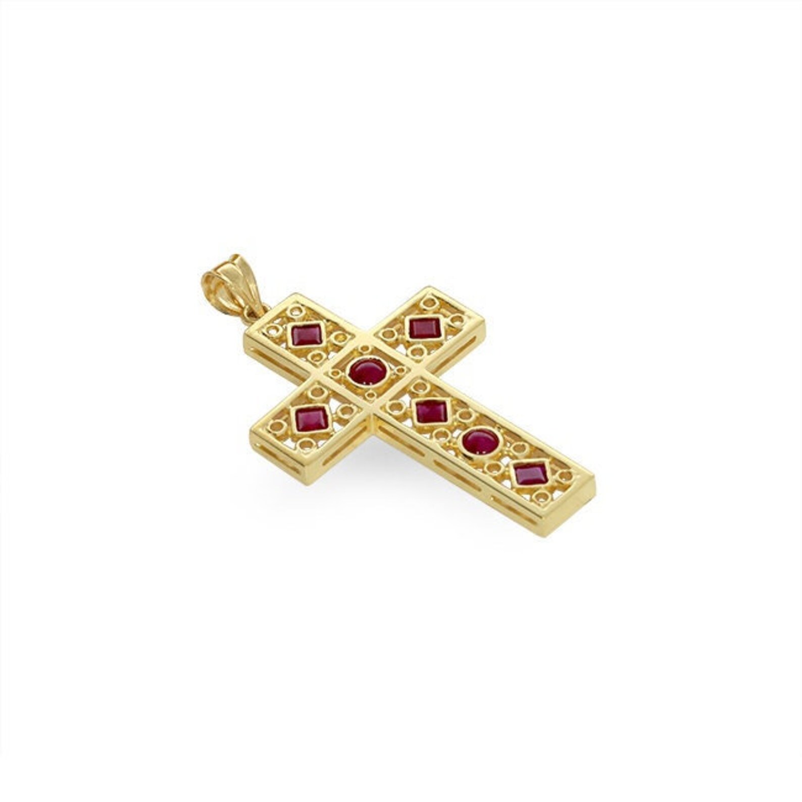 14k Solid Gold Genuine Ruby Cross Pendant. Religious Pendant. | Etsy