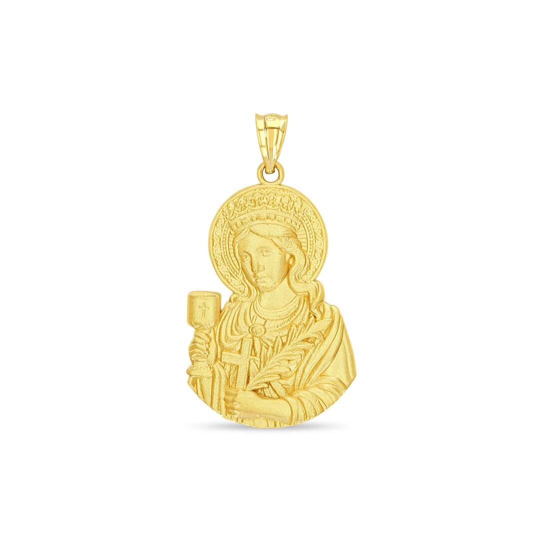 14k Solid Gold Saint Barbara Pendant: Catholic Religious Medal - Etsy