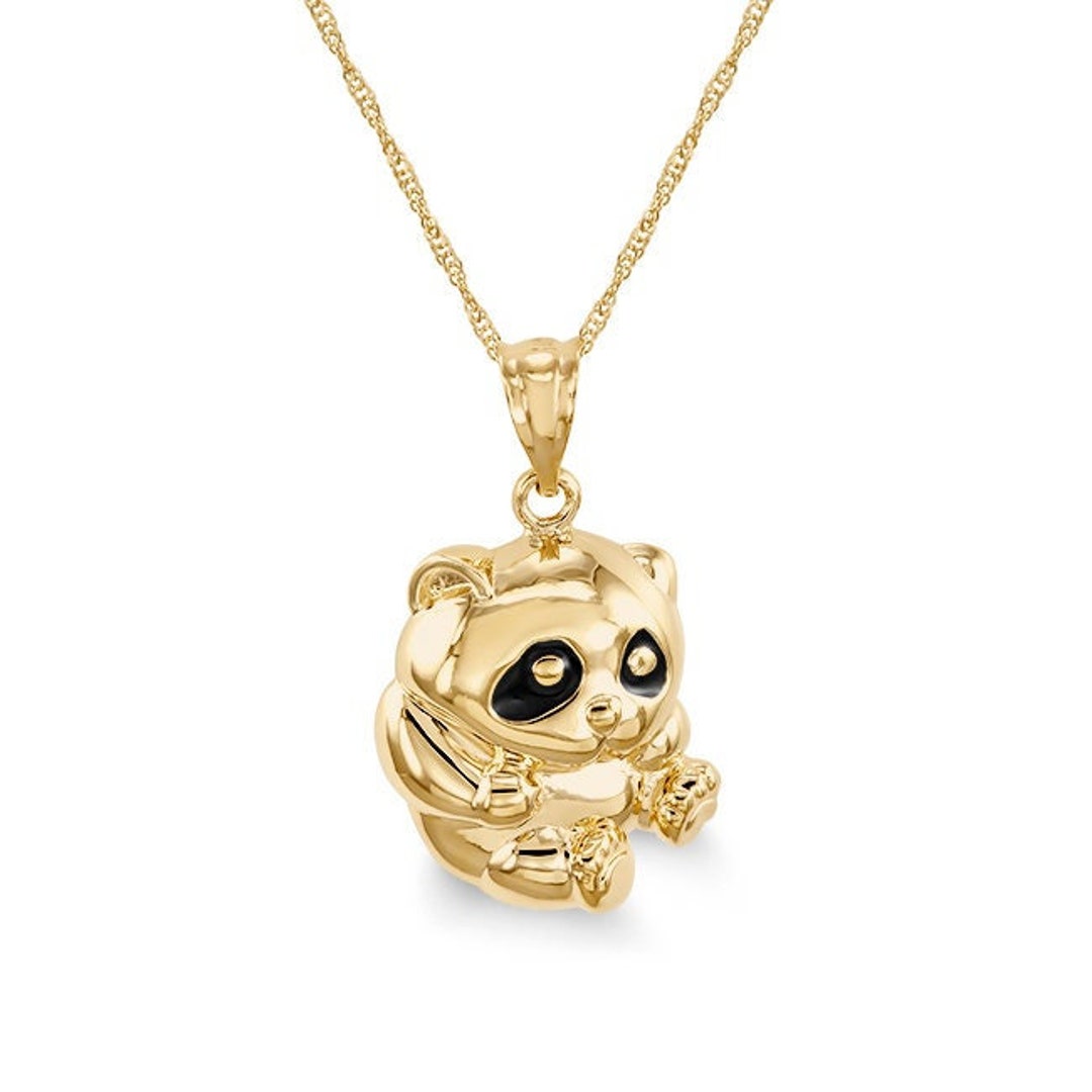 14k Solid Gold Enamel Panda Bear Pendant With 18" Solid Gold Chain. - Etsy