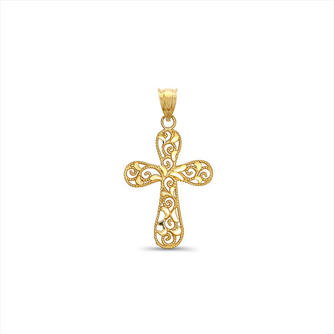 14k Solid Gold Cross Pendant. Religious Pendant. - Etsy