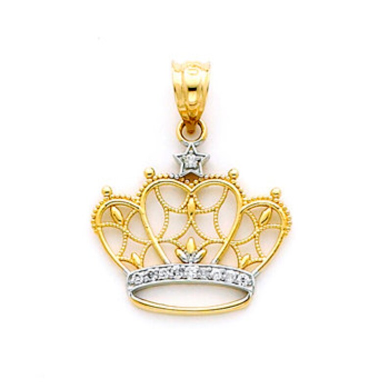 14k Gold Crown Charm With .06 Carats Diamond Accent - Etsy
