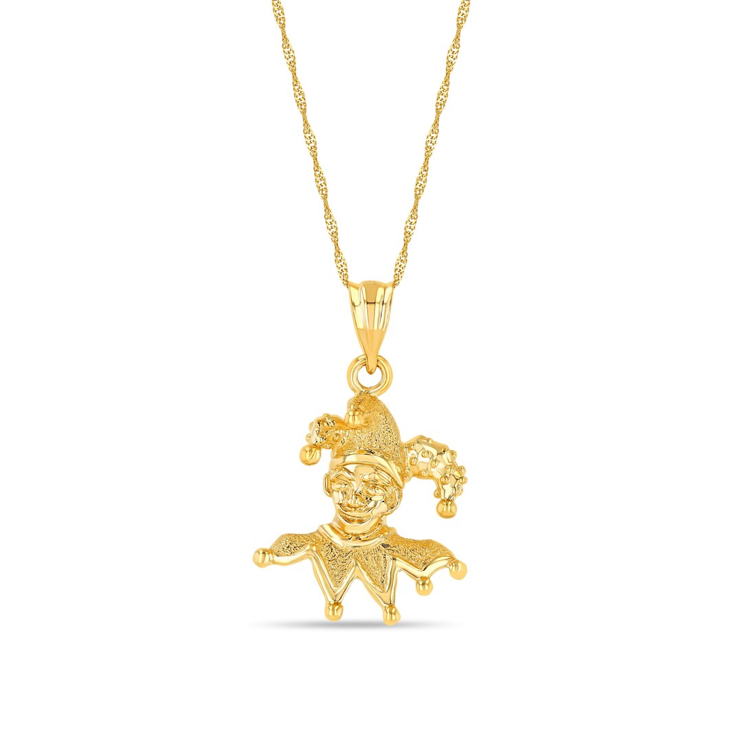14k Solid Gold Jester Pendant Necklace: Harlequin Clown Charm - Etsy