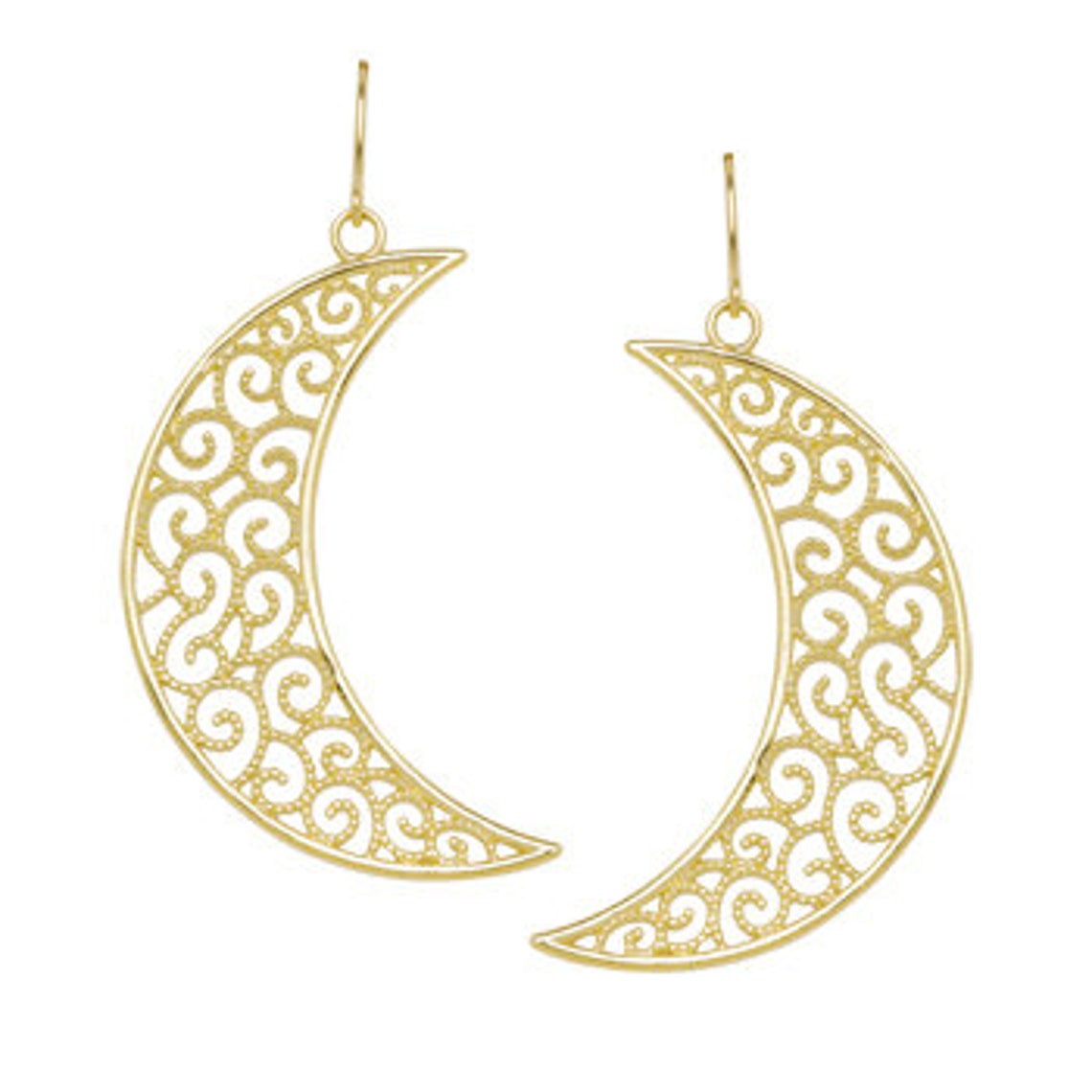 14k Filigree Crescent Moon Earrings Filigree Crescent Moon | Etsy