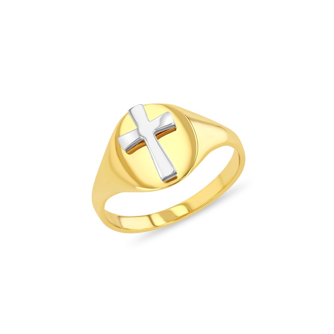 14k Solid Gold Two Tone Cross Baby Ring. - Etsy