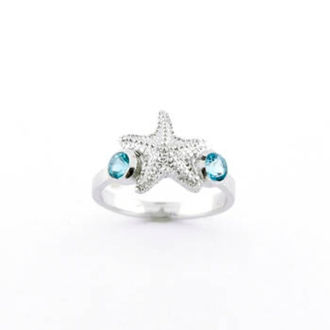 Sterling Silver Starfish Ring With Blue Topaz Stone. - Etsy