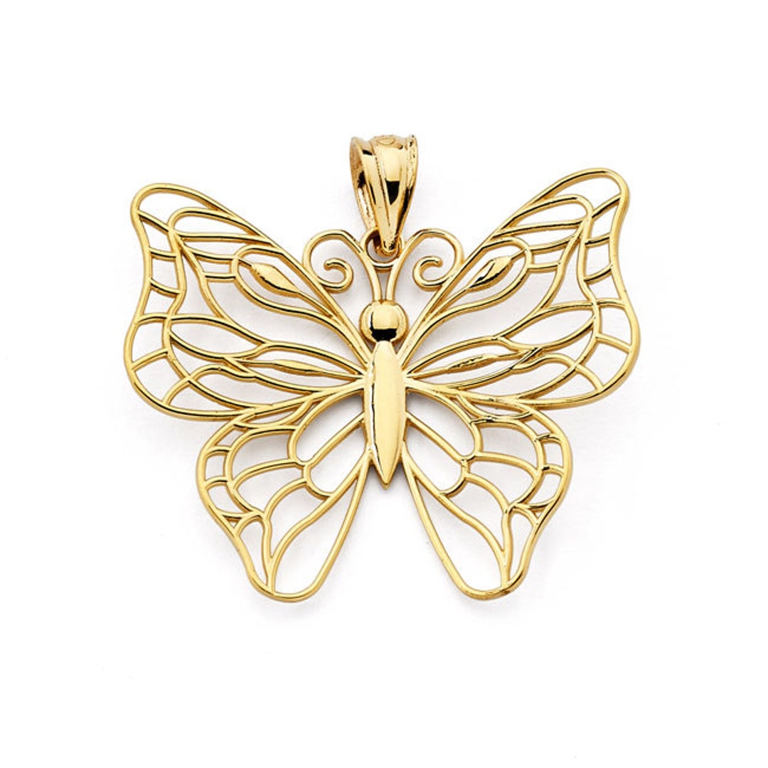 14K Solid Gold Butterfly Pendant, 14K Solid Gold, Butterfly Pendant ...