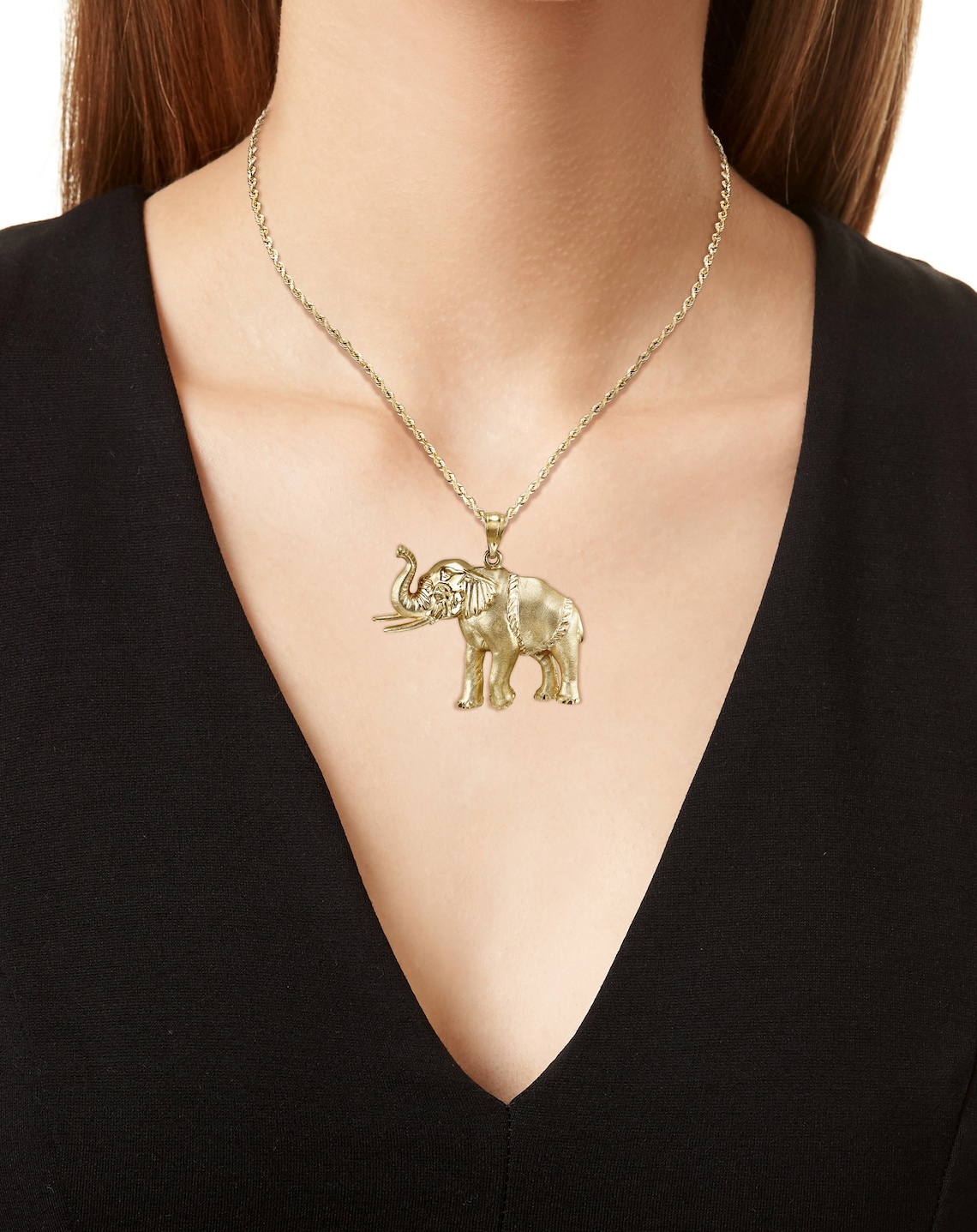 14k Solid Gold Beautiful Detailed Elephant Pendant. Animal | Etsy