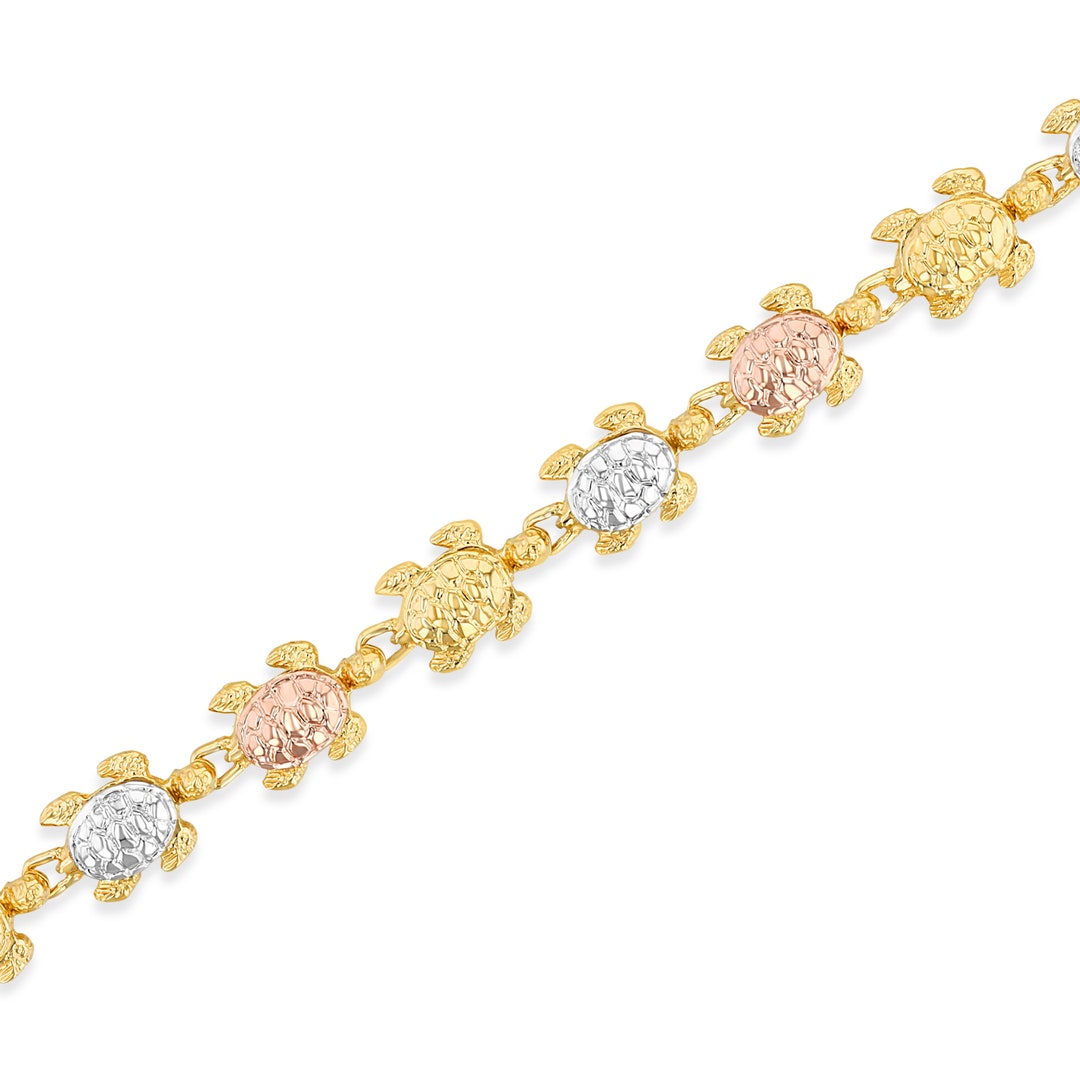 14k Tricolor Solid Gold Turtle Bracelet. Sea Life Jewelry. - Etsy