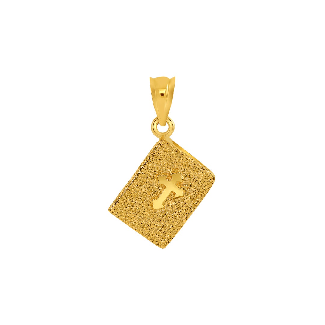 14k Solid Gold Bible Pendant With Cross. Religious Jewelry. - Etsy