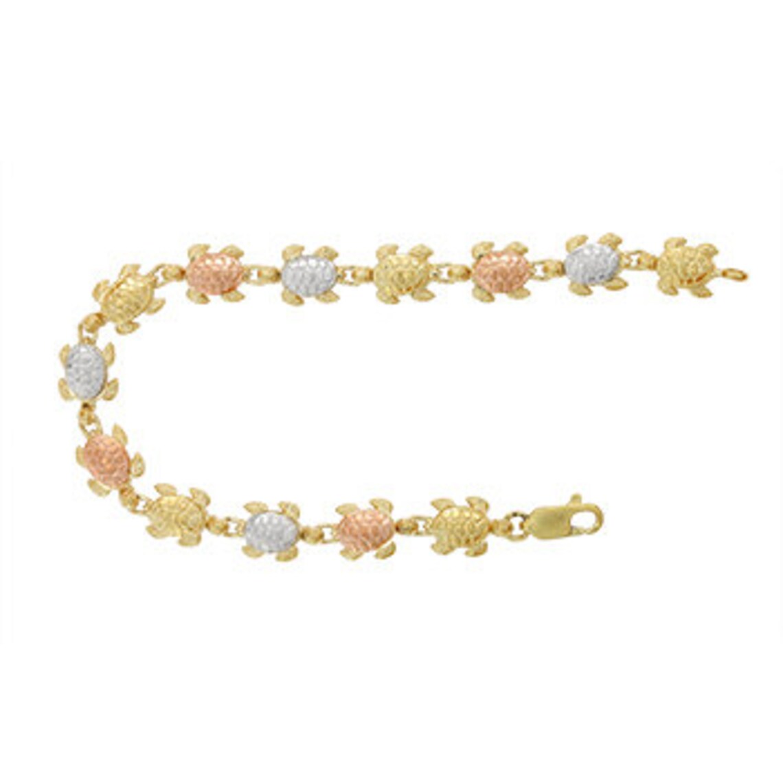 14k Tricolor Solid Gold Turtle Bracelet. Sea Life Jewelry. | Etsy