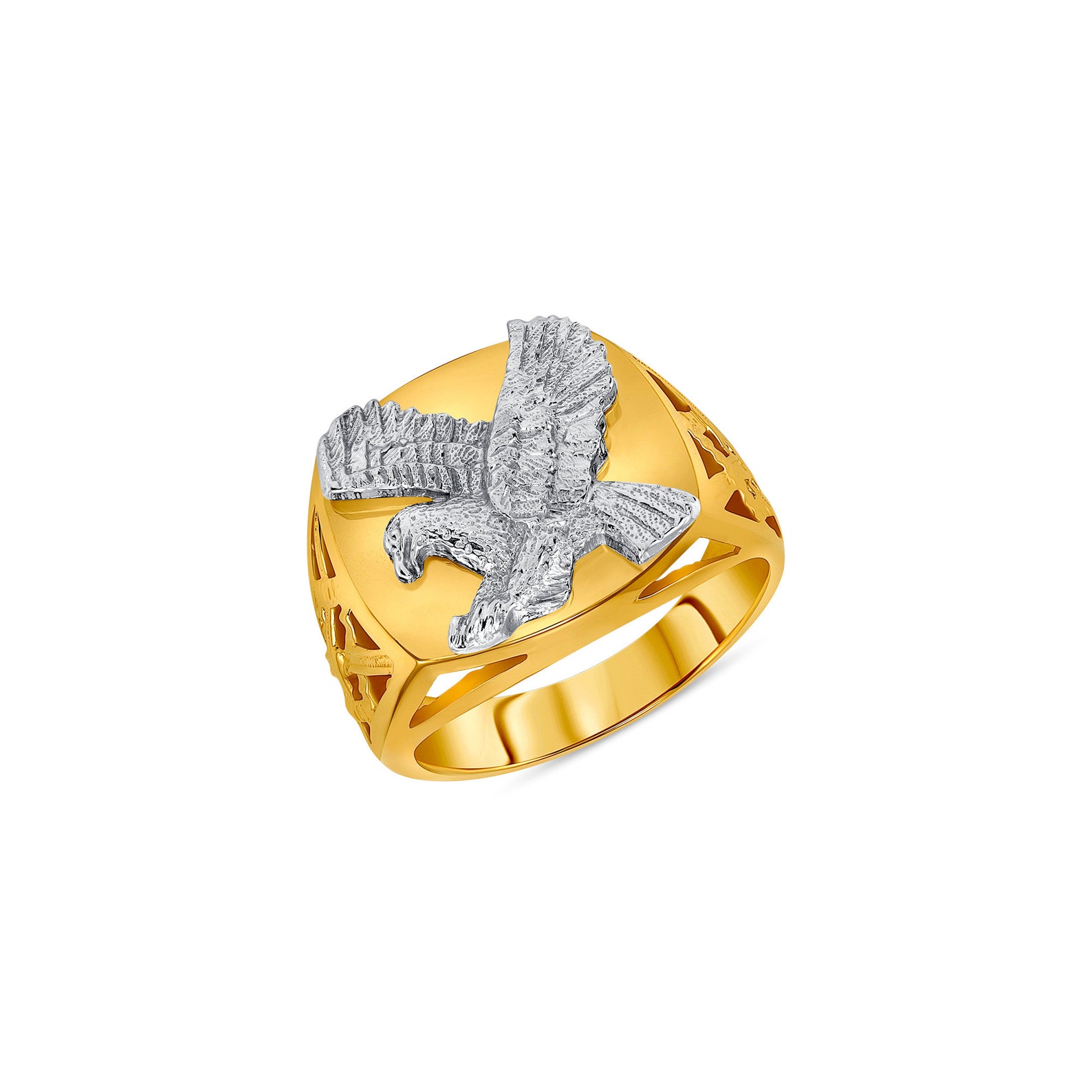 14k Solid Gold Men's Two Tone Eagle Ring. - Etsy