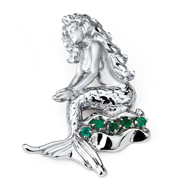 Sterling Silver Emerald Mermaid Pendant Emerald Mermaid - Etsy